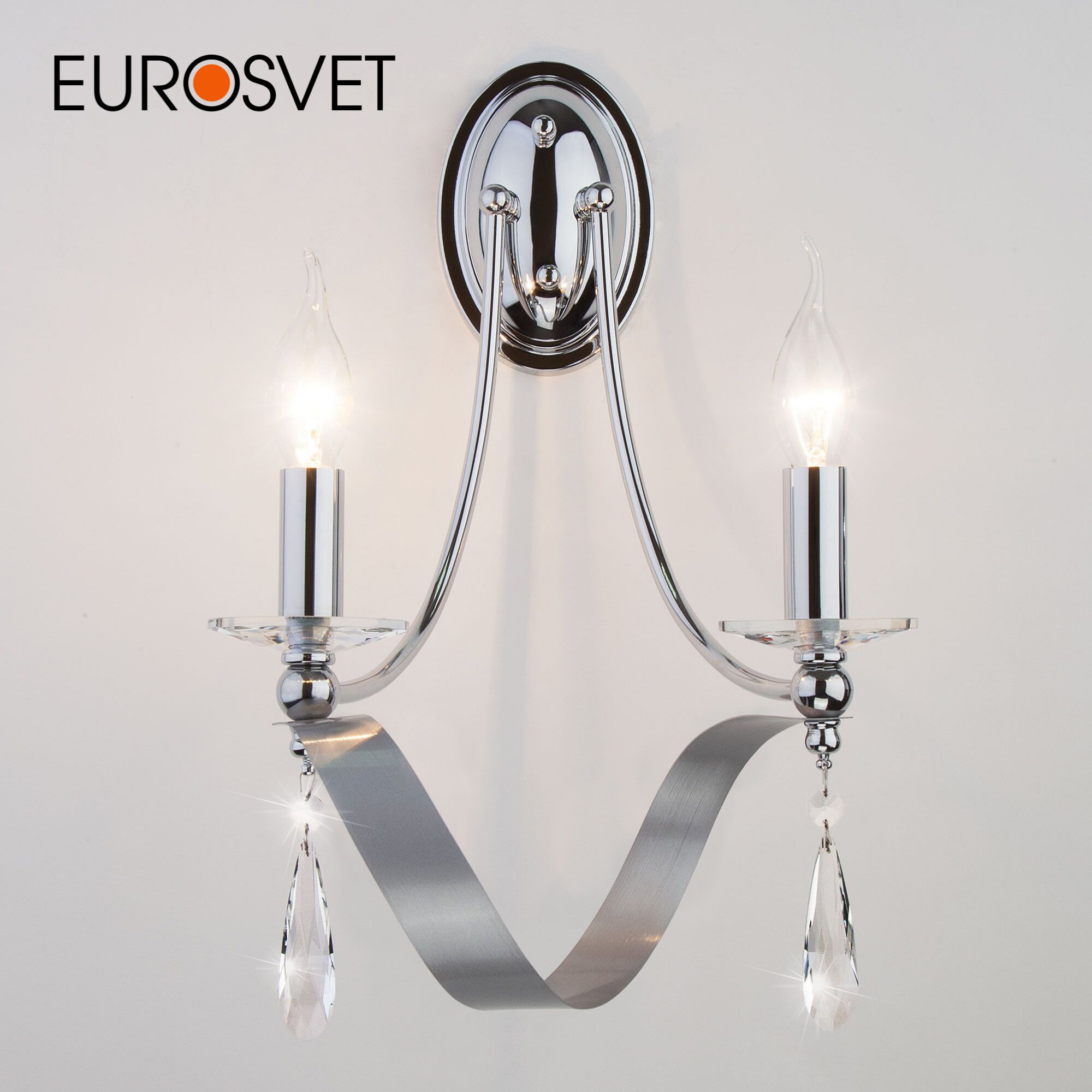 Бра / Настенный светильник с хрусталем Eurosvet Adelia 60064/2, E14, 2*60 Вт, цвет хром