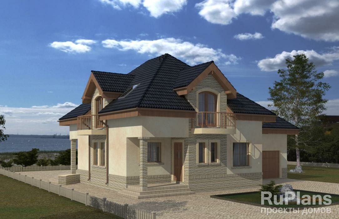 Просторный одноэтажный дом с мансардой (209 м2, 14м x 11м) Rg4974