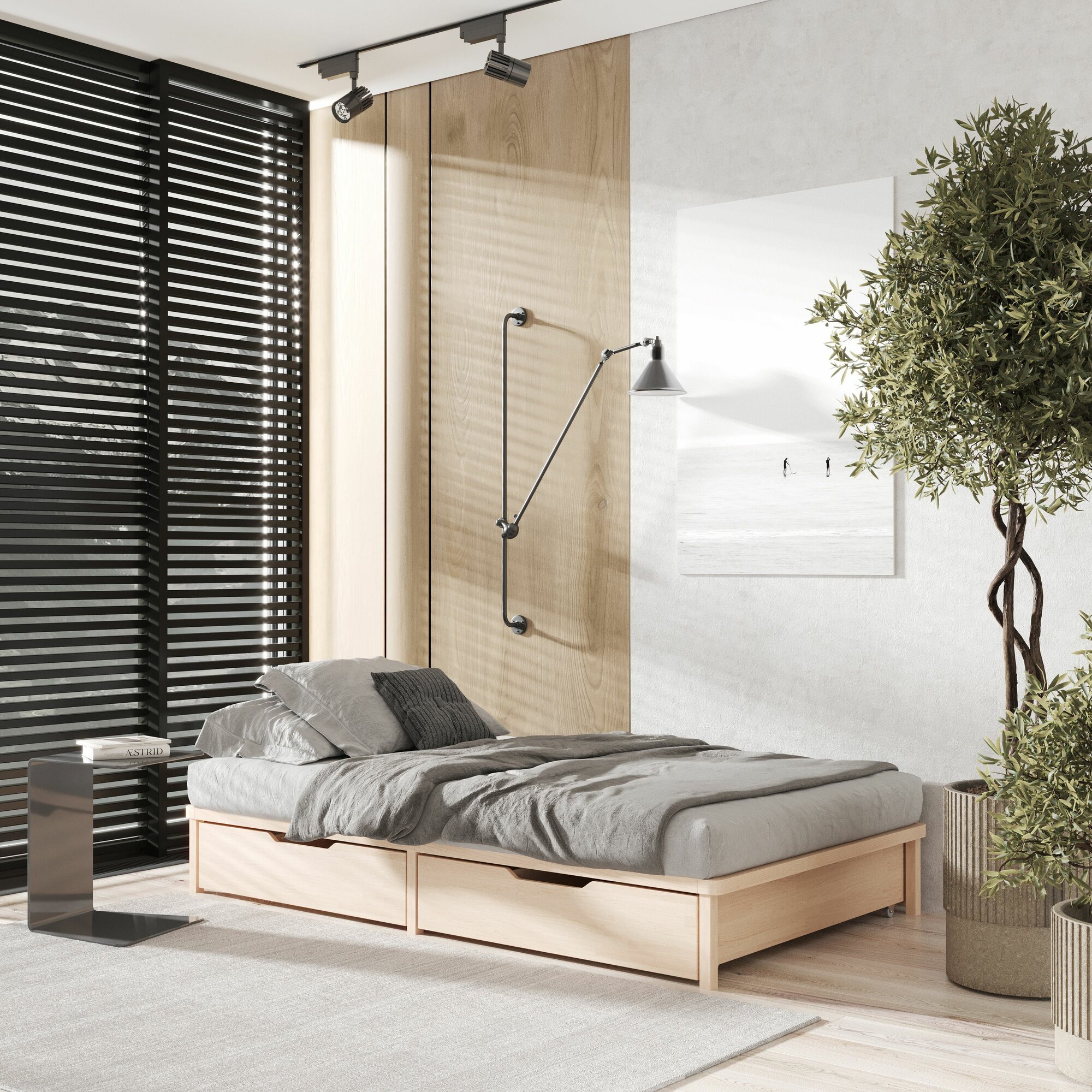 Кровать односпальная с ящиками, 70х200 см, Hansales, Light Sleep, деревянная, из массива березы