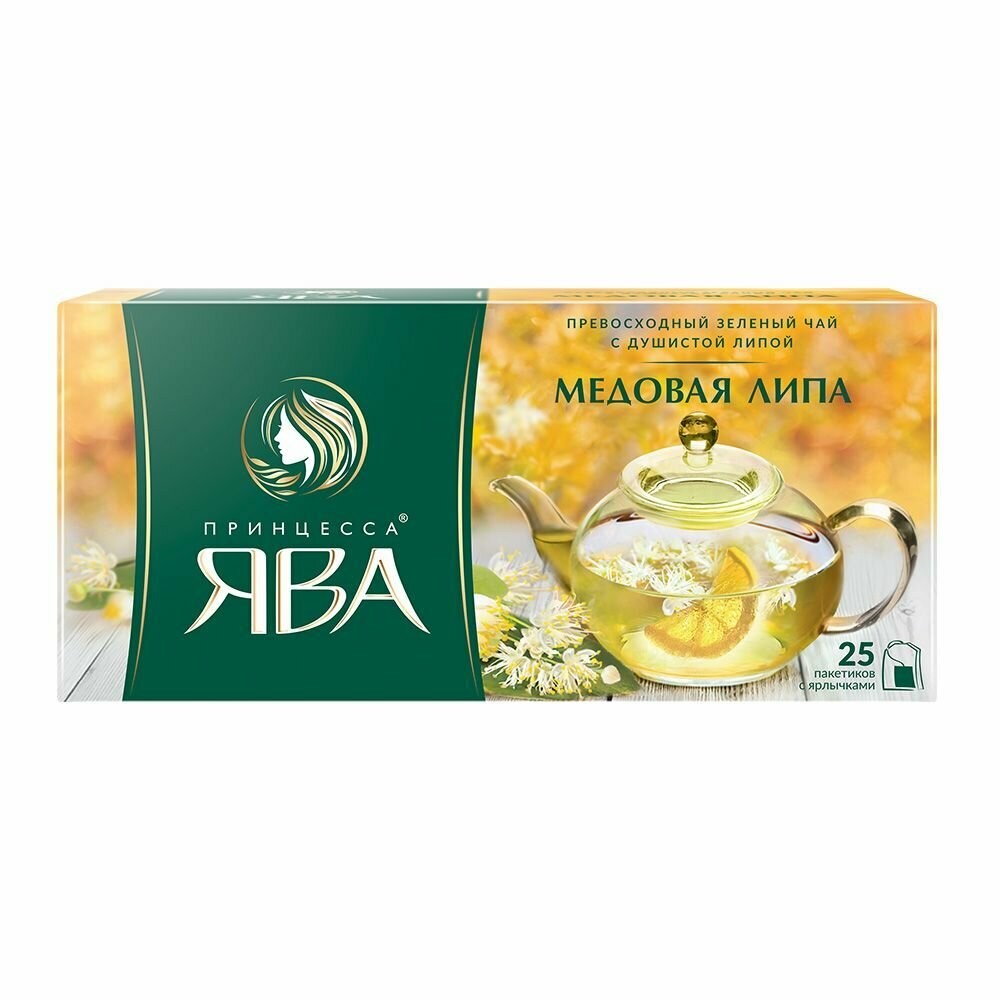 Принцесса Ява Чай зеленый с медовой липой 25 пакетиков