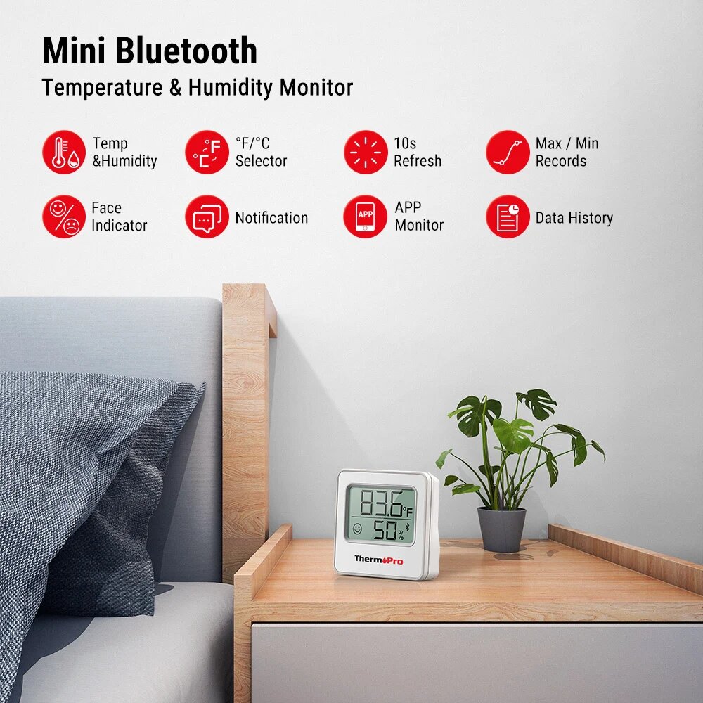 ThermoPro TP357 Белый термогигрометр с Bluetooth — фото 1