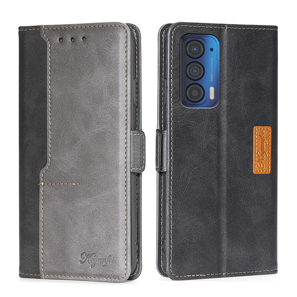 Чехол-книжка MyPads для Motorola Edge (2021) / Моторола Эдж 2021 (Черный + серый)