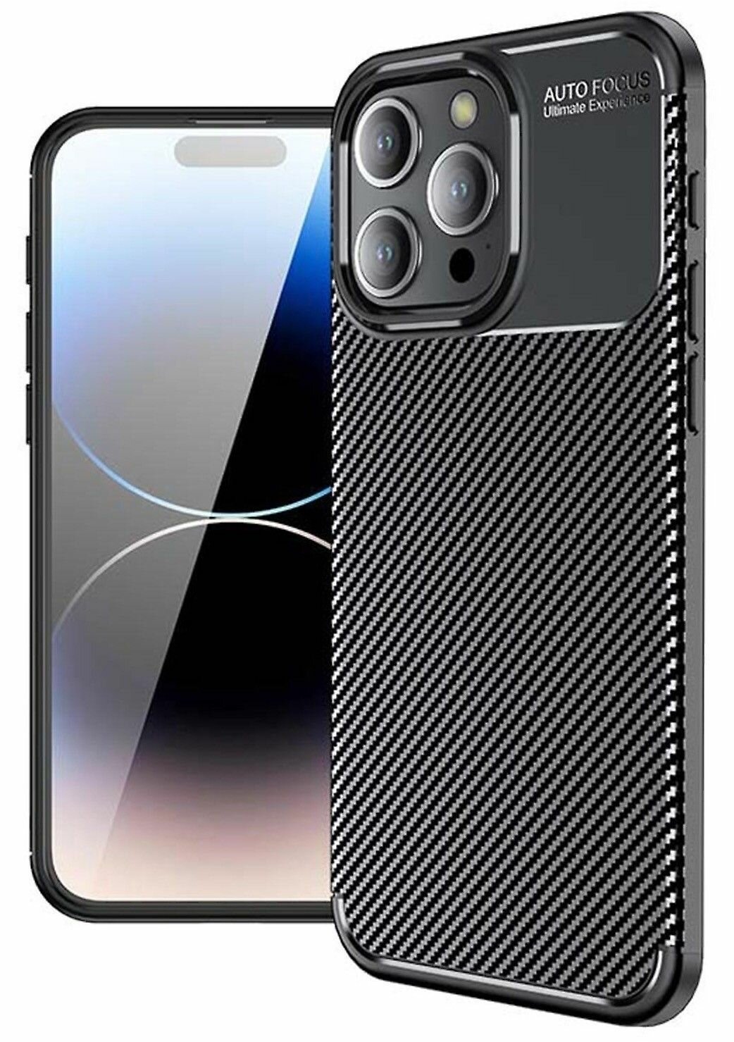 Чехол на iPhone 15 Pro Max силиконовый под карбон черный противоударный