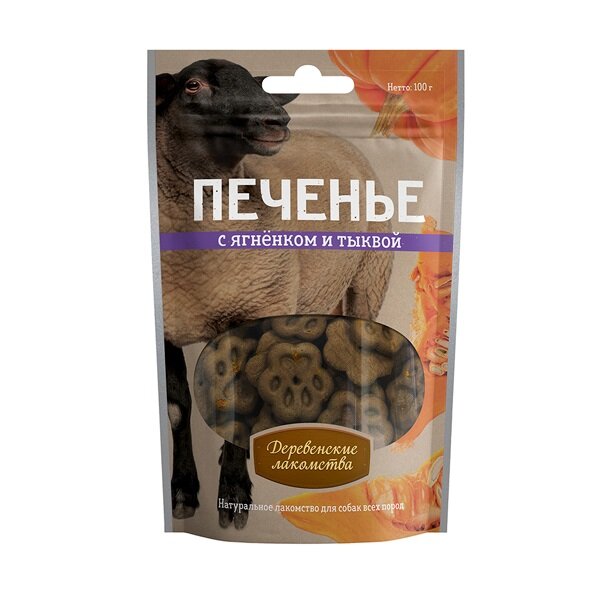 Лакомство Деревенские Лакомства печенье с ягненком и тыквой для собак (100 г)