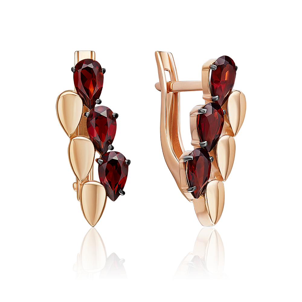 Серьги PLATINA, красное золото, 585 проба, гранат
