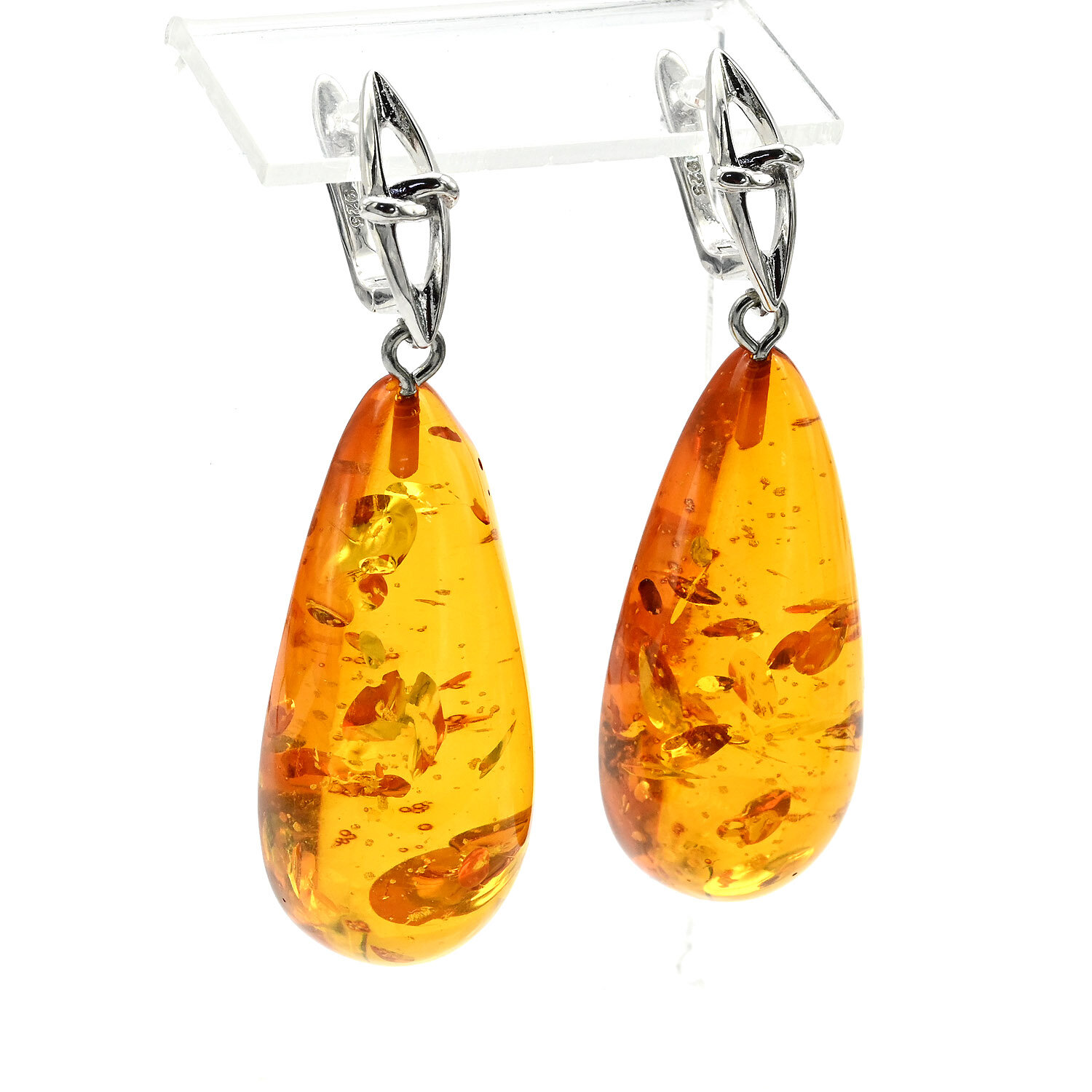 Серьги с подвесками, янтарь