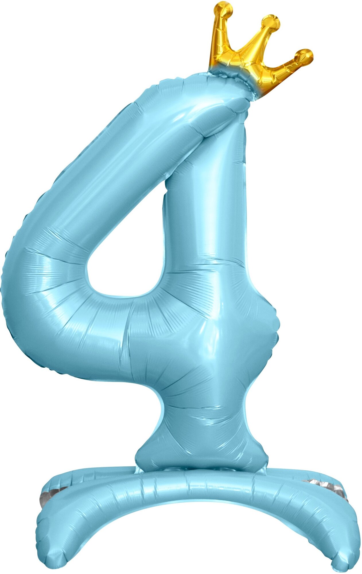 Шар (32'/81 см) Цифра, 4 Золотая корона, на подставке, Голубой, 1 шт. в уп.