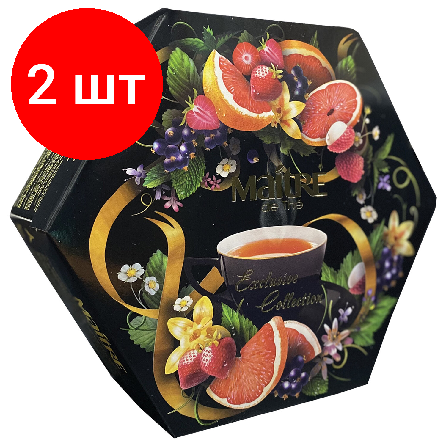 Комплект 2 шт, Чай MAITRE (Мэтр) "de The Exclusive Collection", набор, 12 видов, 60 пакетиков в конвертах по 2 г, бак301