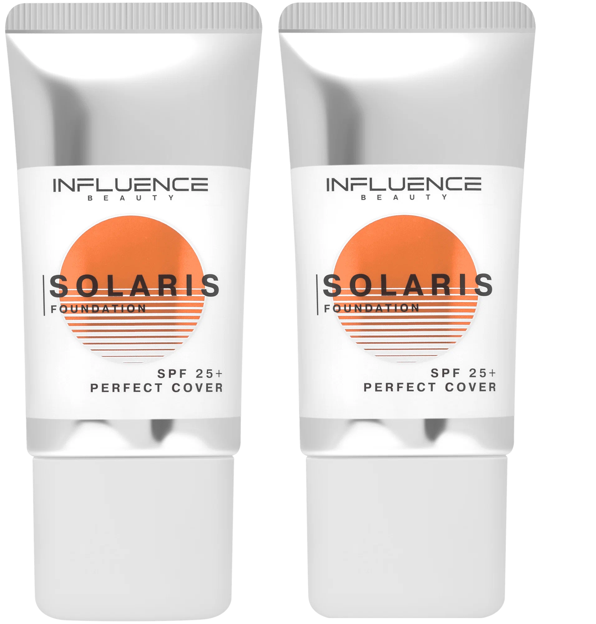 Тональная основа с SPF 25+ Influence Beauty надежная защита от UV-лучей, ествественный финиш, для всех типов кожи, тон 02 2 шт