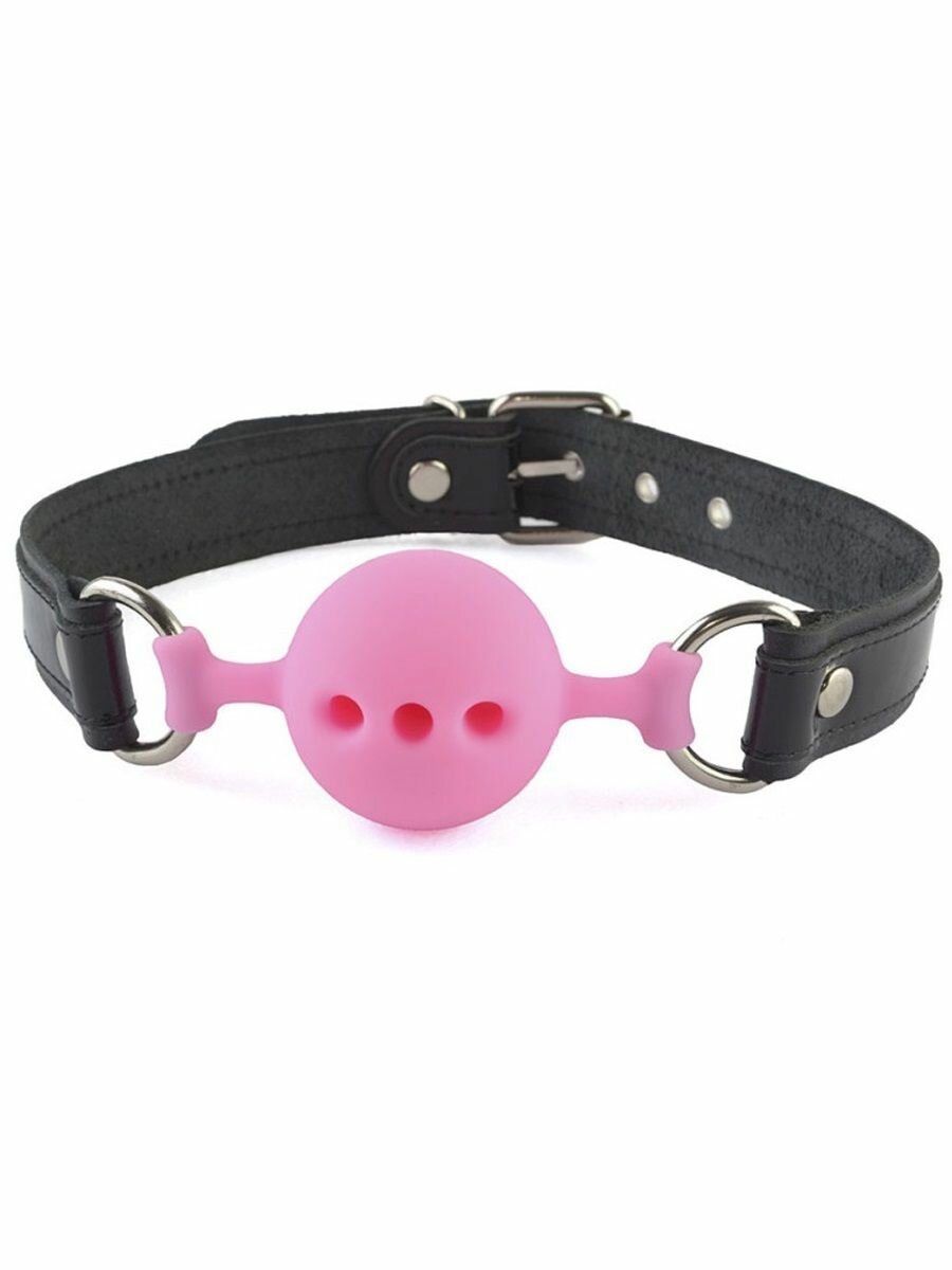 Силиконовый кляп-шар с красным кожаным ремешком, со специальными отверстиями, 4.2см