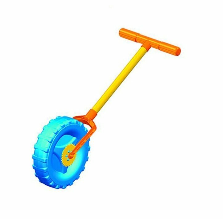 Каталка "Колесо", пластик, с ручкой, синяя, для мальчиков и девочек