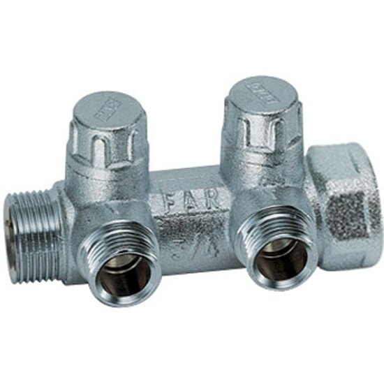 Коллектор Far запорный 1" (ВР-НР) с 2 отв. 1/2" НР(EU), ( FK 3879 11202)