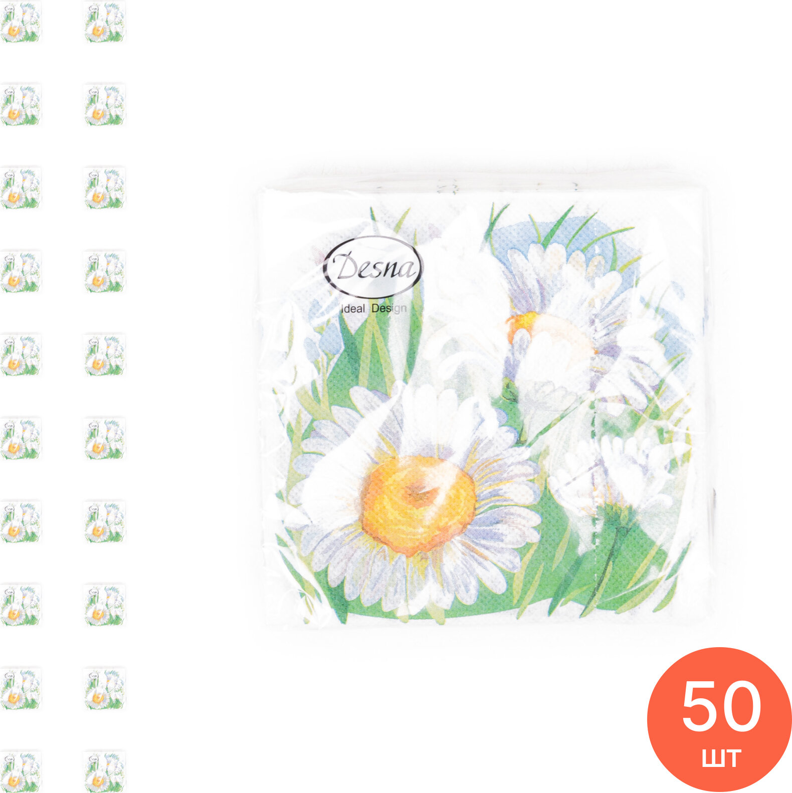 Салфетки бумажные DESNA / Десна Ромашка, однослойные, 100% целлюлоза, белые, 24х24см, в упаковке 40шт. (комплект из 50 шт)
