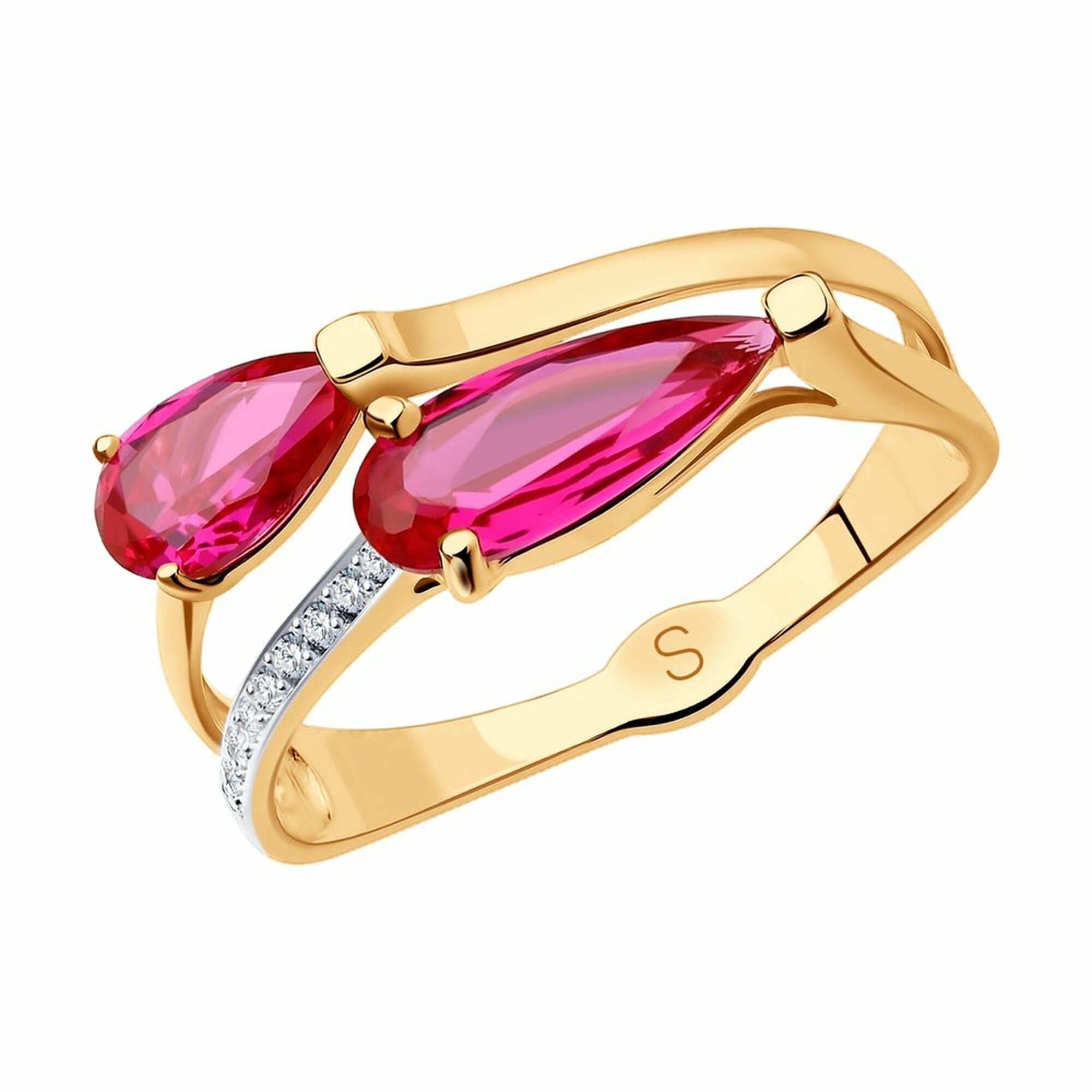 Кольцо, красное золото, 585 проба, фианит, корунд