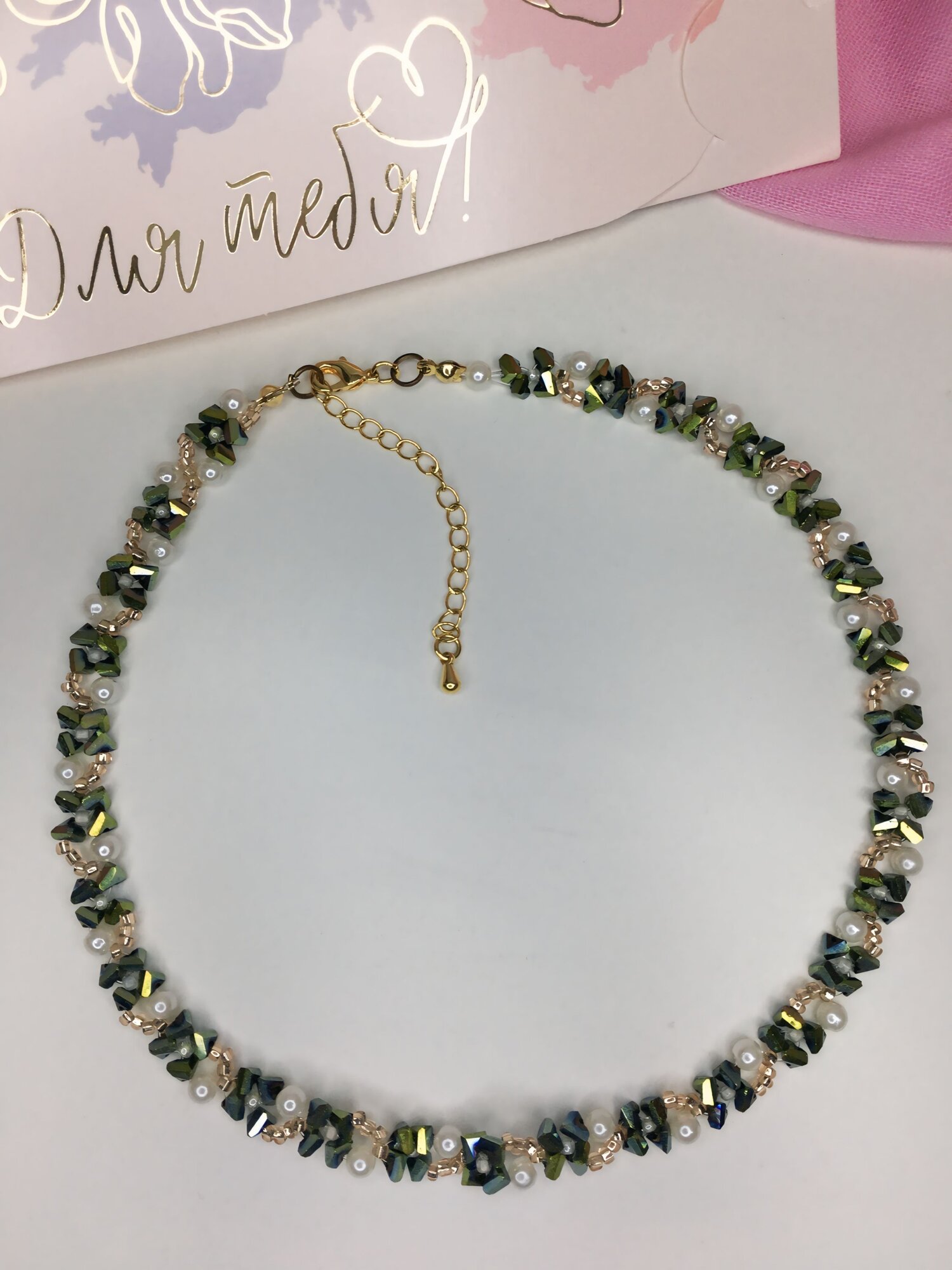 Колье, бисер, стекло, хрусталь, кристалл, жемчуг имитация