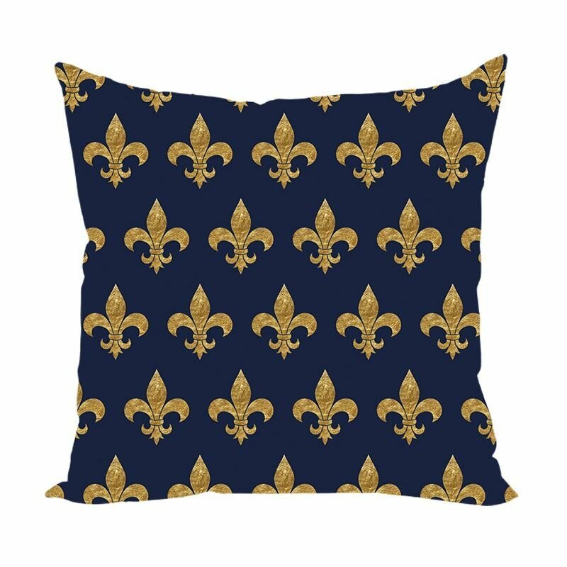 Подушка декоративная Золотые лилии на синем 40х40 велюр