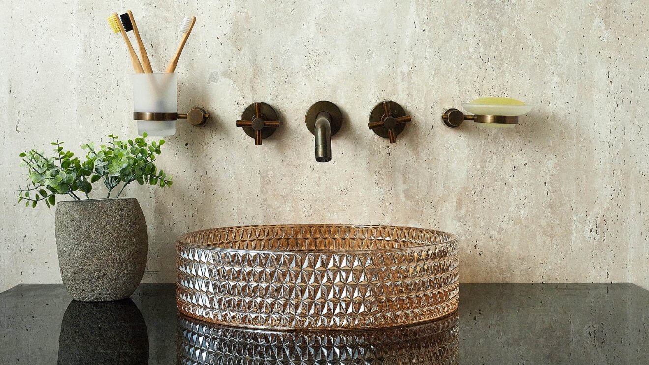 Круглая мойка из коричневого стекла Kale 40×40×11 см 019404411