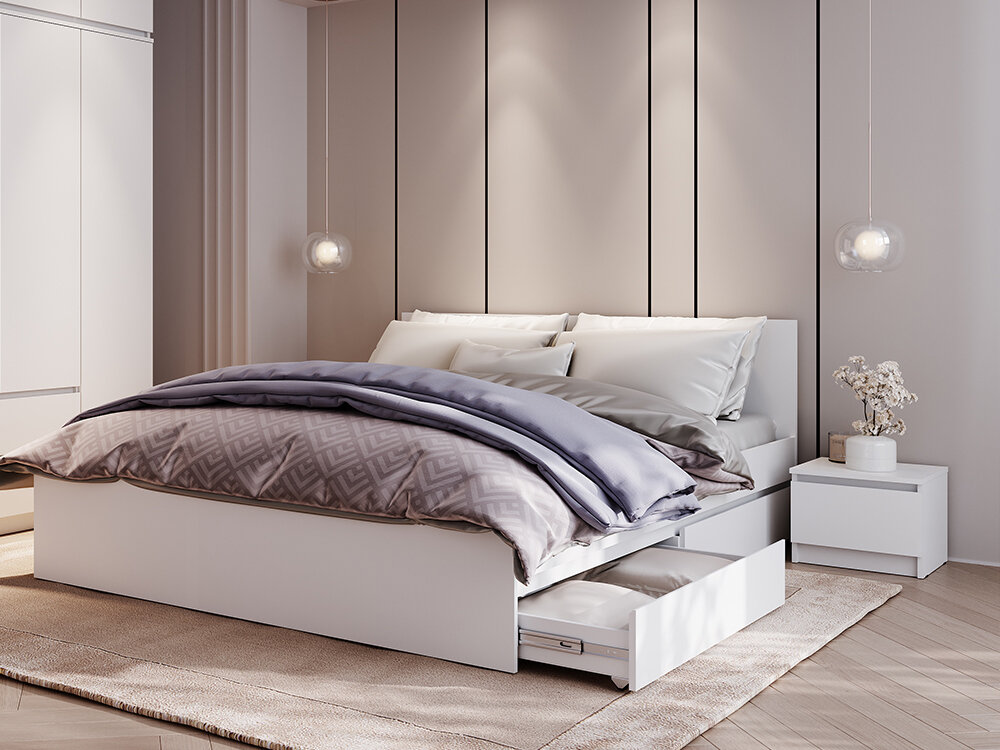Кровать 120х200 с выдвижными ящиками Симпл КР-07 цвет Белый БТС