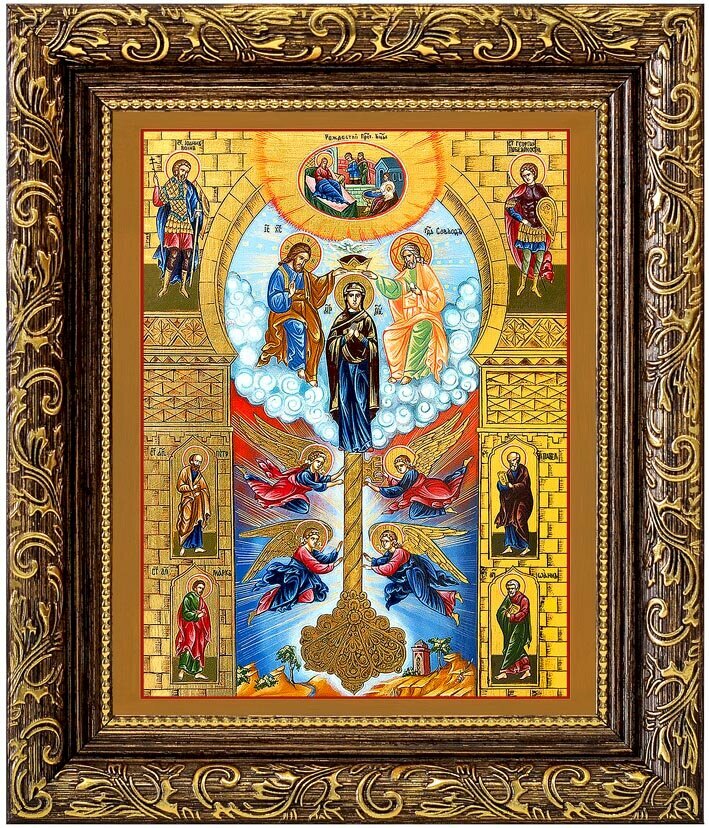 Икона Божией Матери "Ключ Разумения", в широкой темной пластиковой рамке 19*22,5 см