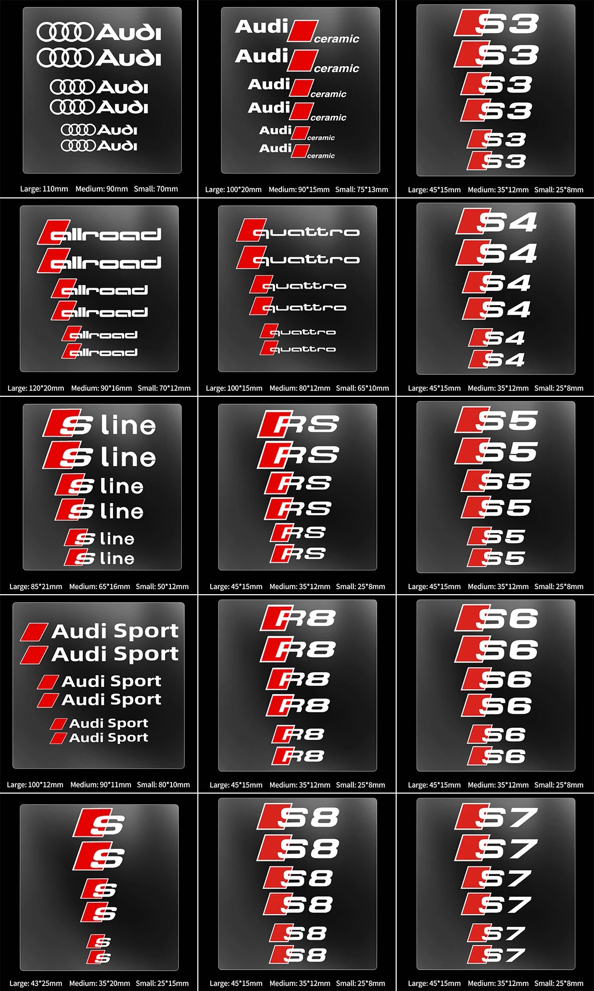 6 шт. наклейка на суппорт автомобиля, наклейки на ступицу колеса для Audi Quattro, украшение с логотипом A3 A4 A5 A6 A6L A7 A8 Q3 Q5 Q7 S3 S4 S5 RS3 RS4 RS6 white, Sline
