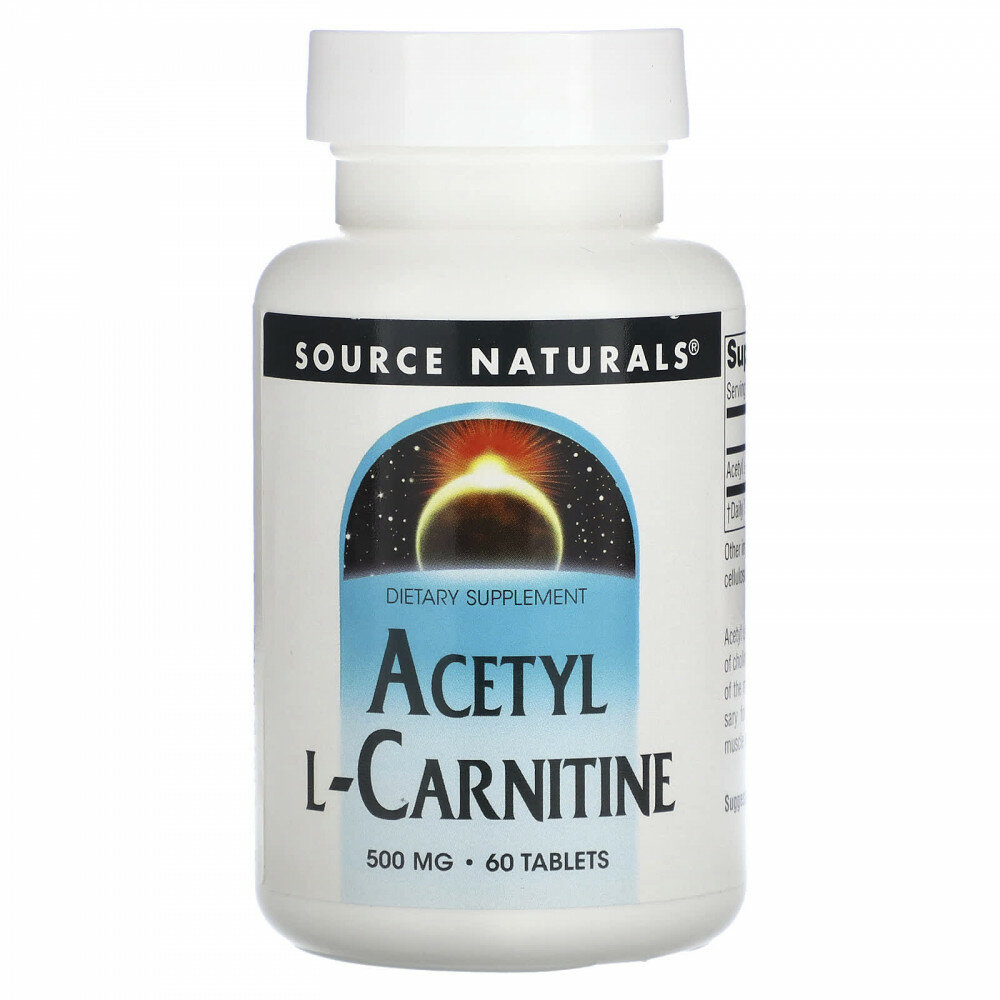 Source Naturals, ацетил-L-карнитин, 500 мг, 60 таблеток