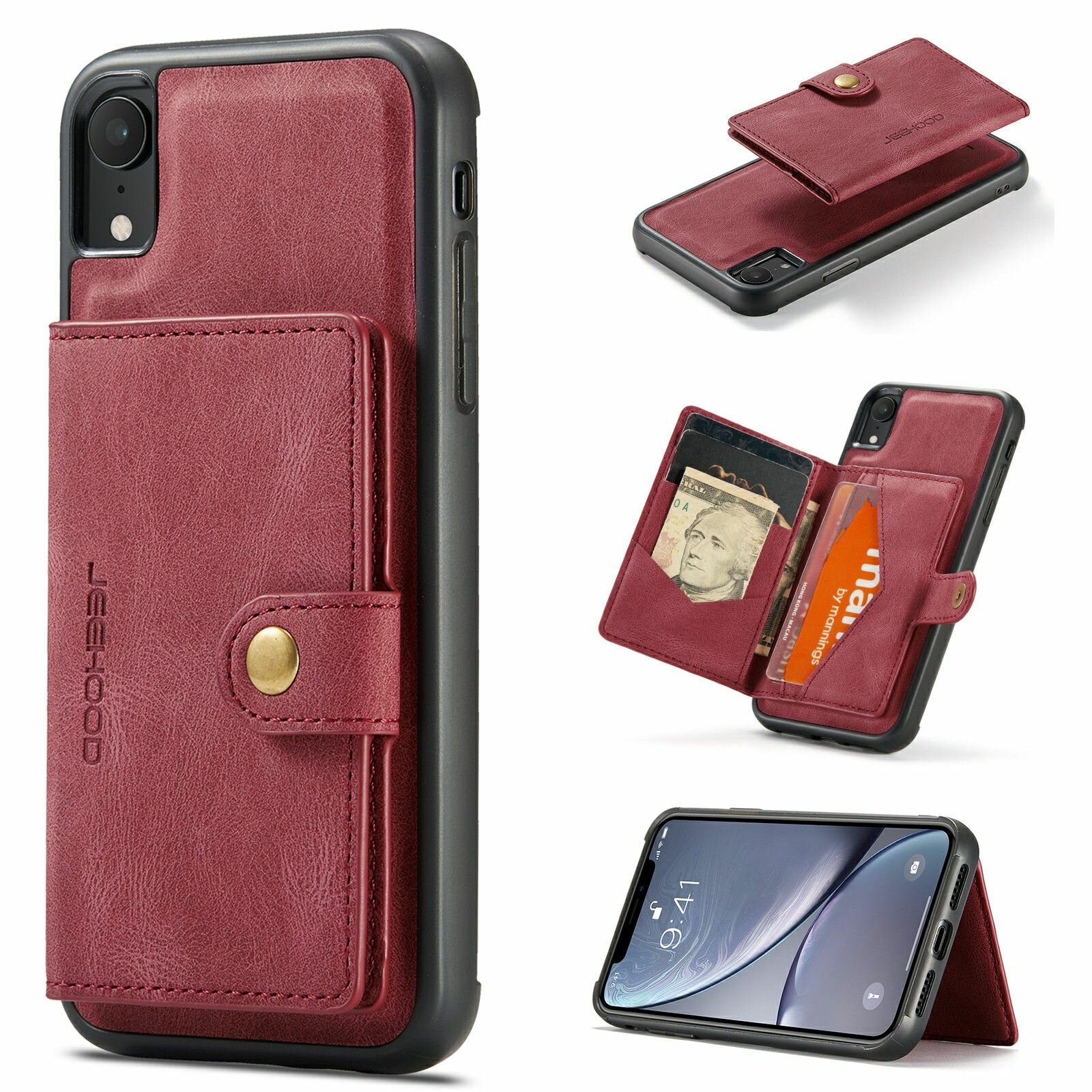 Магнитный кожаный чехол DG.MING / MyPads для Apple iPhone XR (Эпл Айфон XR), держатель карты, 2-в-1 чехол из спилка