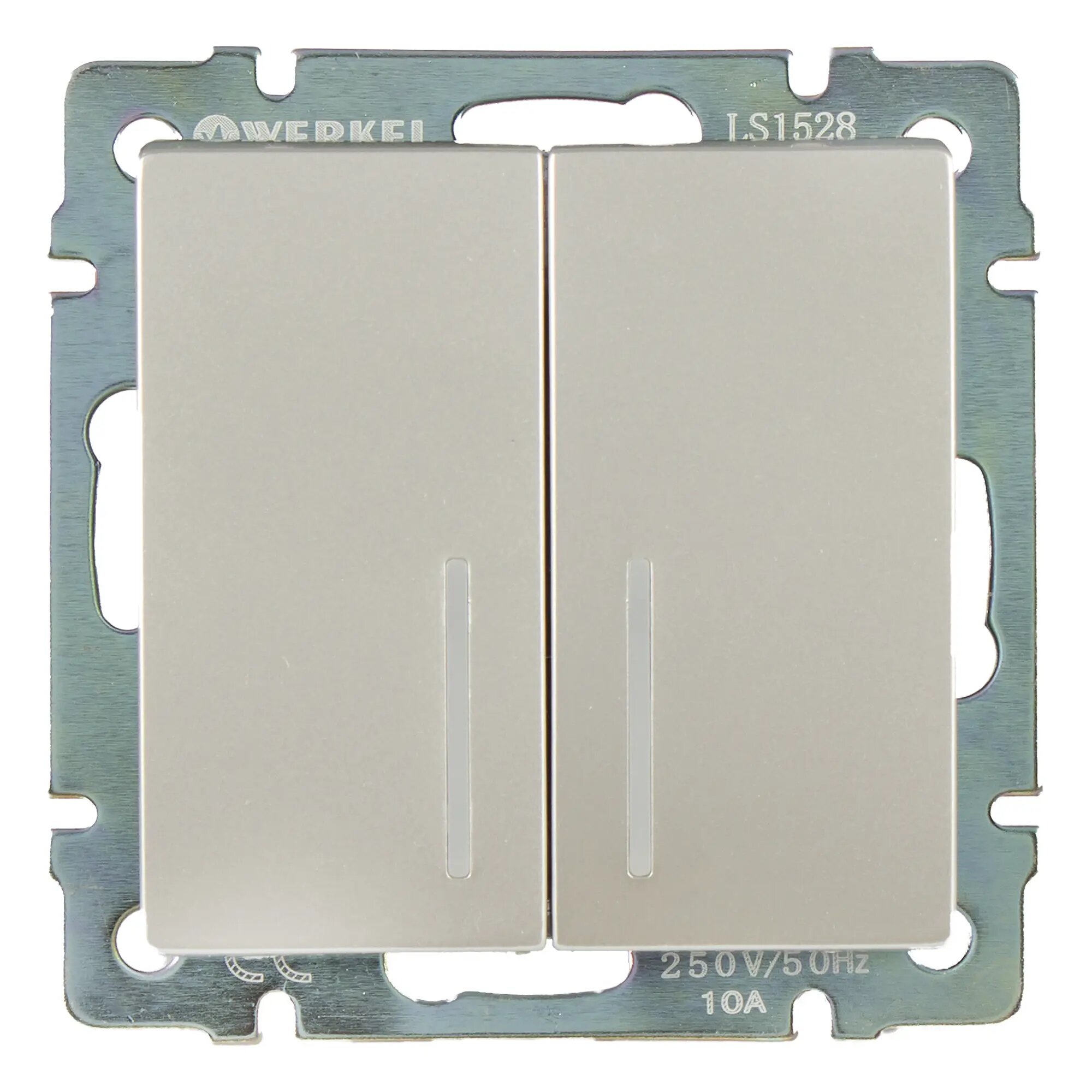 Werkel выключатель проходной встраиваемый 2 клавиши с подсветкой цвет серебро