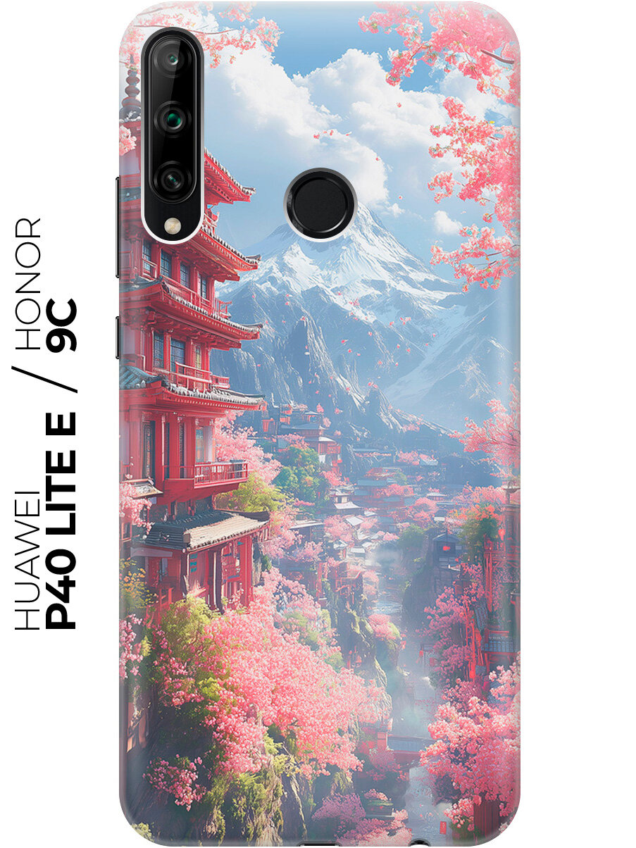 Силиконовый чехол на Honor 9C / Huawei P40 Lite E с принтом "Цветущий город"