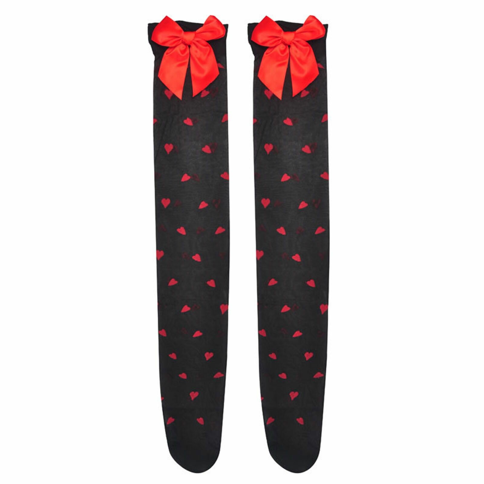 Милые красные чулки с большим бантом в виде сердца с принтом в виде сердца-черный