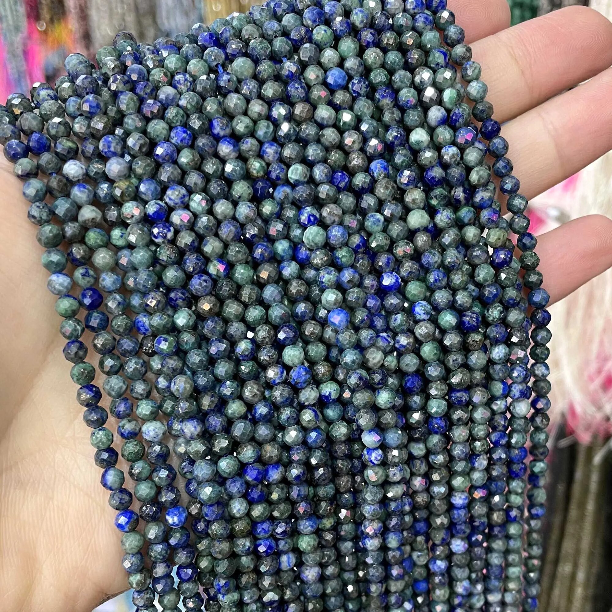 Натуральные граненые бусины SYSRXLR Лабрадорит, Темно-синий, 3mm 120pcs beads, Chrysocolla Azurite