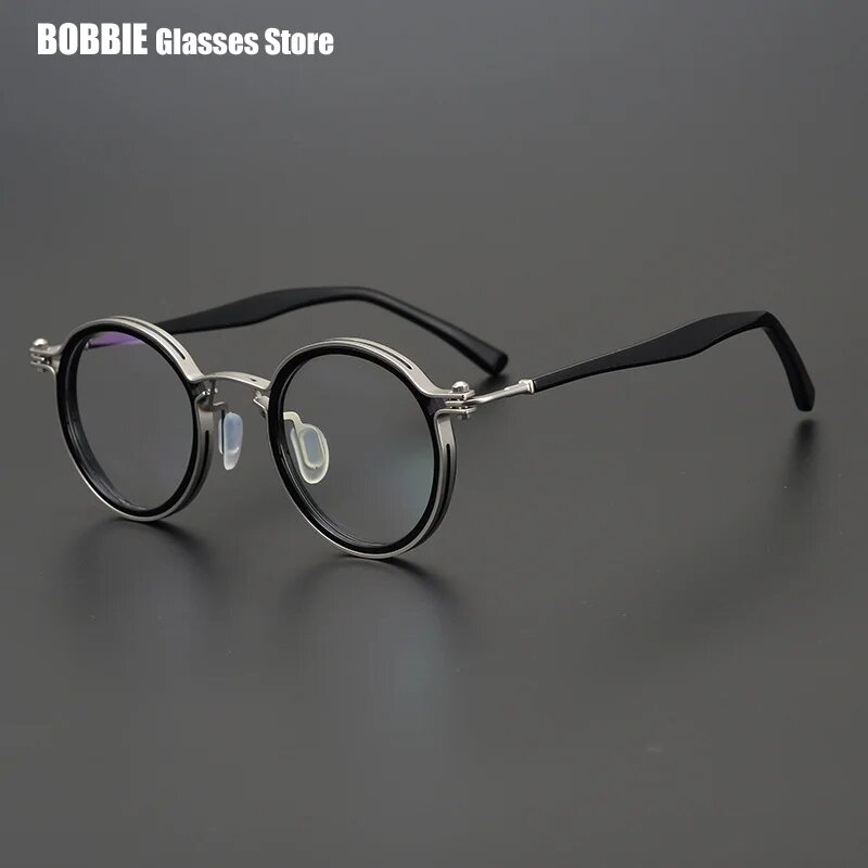 SO SMOOTH WIND Винтажные круглые очки из ацетата титана black silver