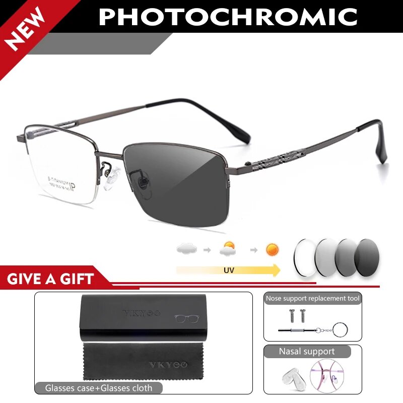 VKYEE мужские полуоправы из титана 1052-Photochromic-C3, prescription custom