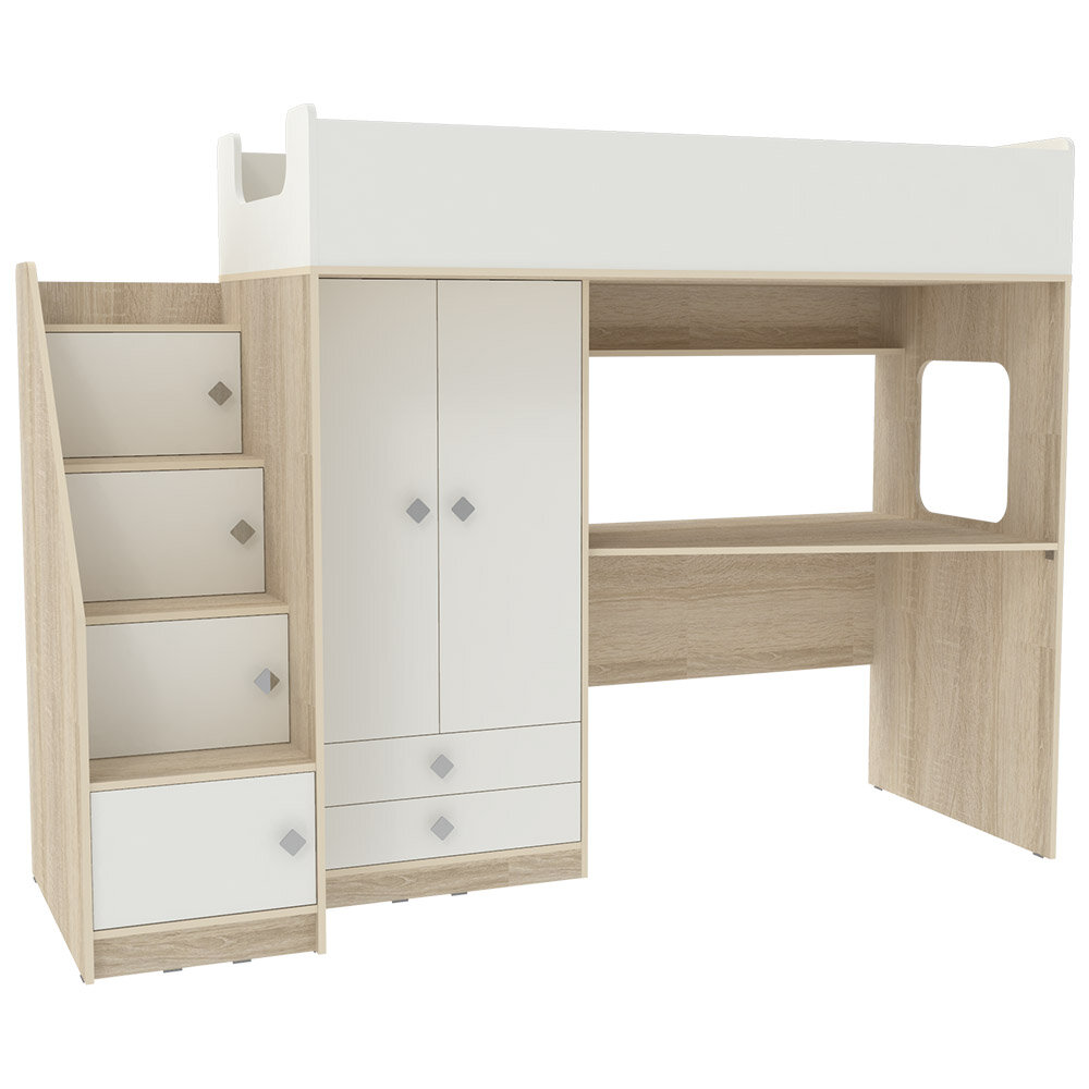 Кровать чердак Л-А606.3 80х190 Дуб Сонома Белый