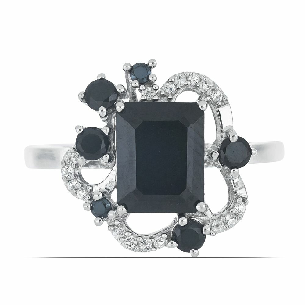 Кольцо, серебро, 925 проба, родирование, циркон, шпинель