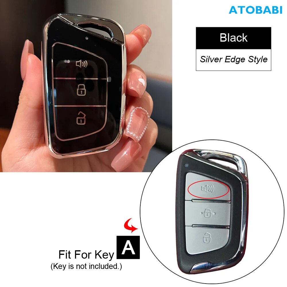 ТПУ чехол для автомобильного ключа Smart Remote Control Fobs чехол Protector, держатель для ключей, автомобильные аксессуары для JAC S7 T6 J7 2020 2021 2022 2023 Key A-Silver-Black