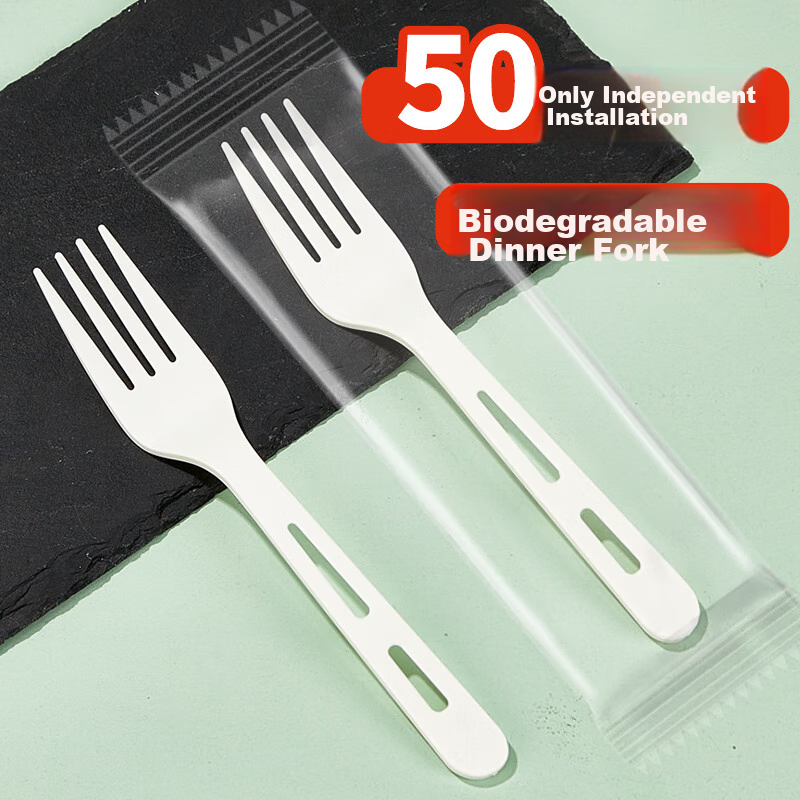 SHUANG YU Disposable Forks, 50 Individually Wrapped, Biodegradable Corn Starch Forks, Fruit Forks, Cake Forks, Dessert Forks