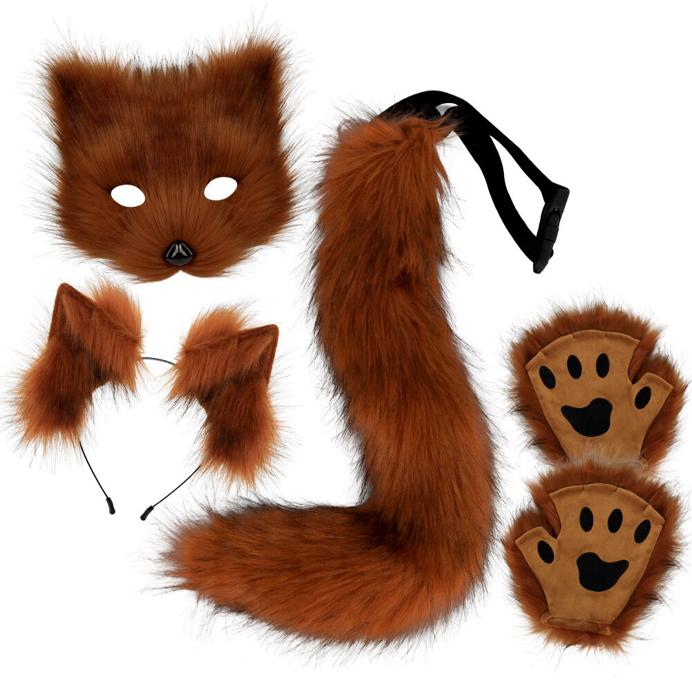 Маска лисы, с когтями, хвостом и ушами, красно-коричневая