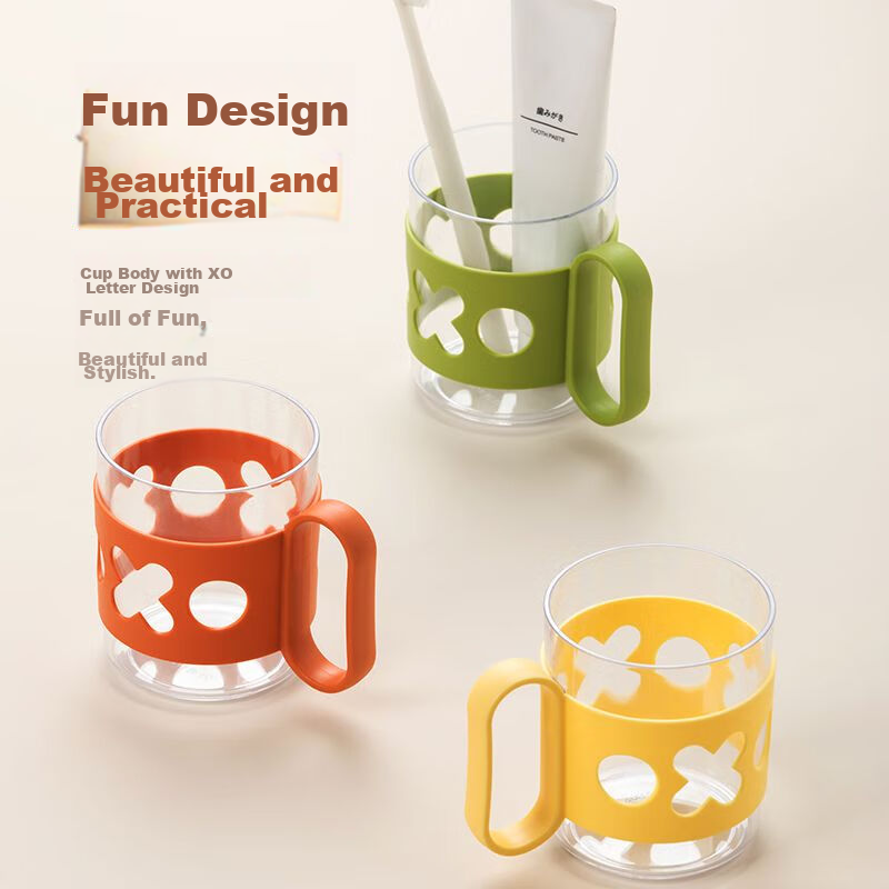 Camellia Transparent Mouthwash Cup with Handle, Large Capacity Toothbrush Cup, Tooth Mug, 2 Pieces