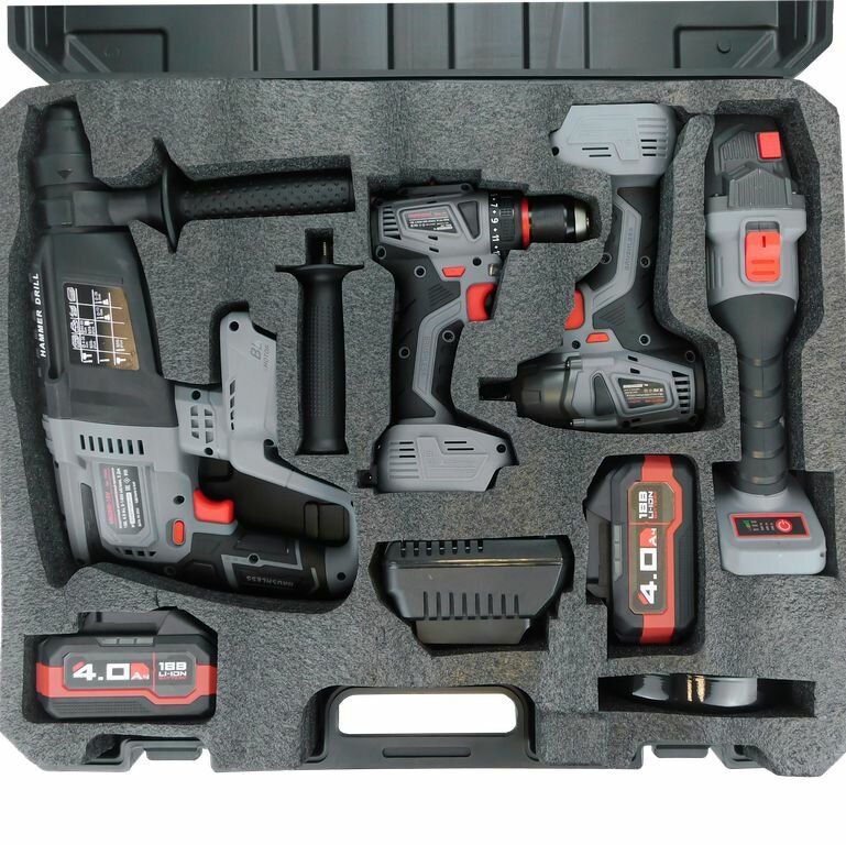 Набор ProfiPower ProfiSet-4F18 (4 в 1: УШМ, гайковерт, шуруповерт, перфоратор)