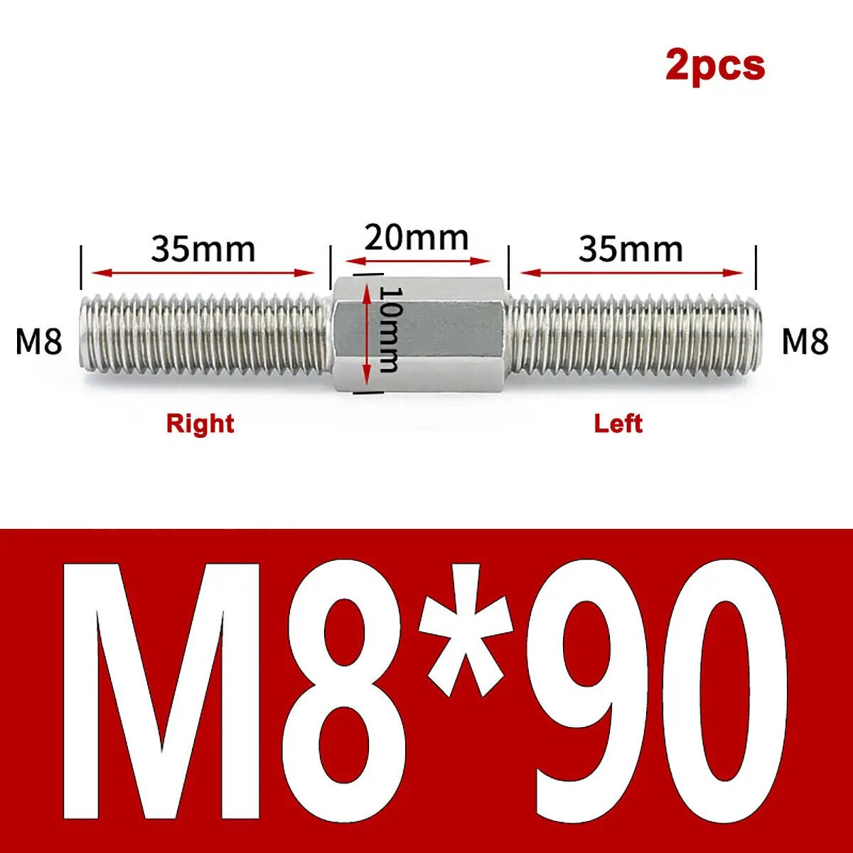 2 шт, стержни с двойной резьбой M6 M8, GooBetter, нержавеющая сталь 304 M8x90mm-2pcs