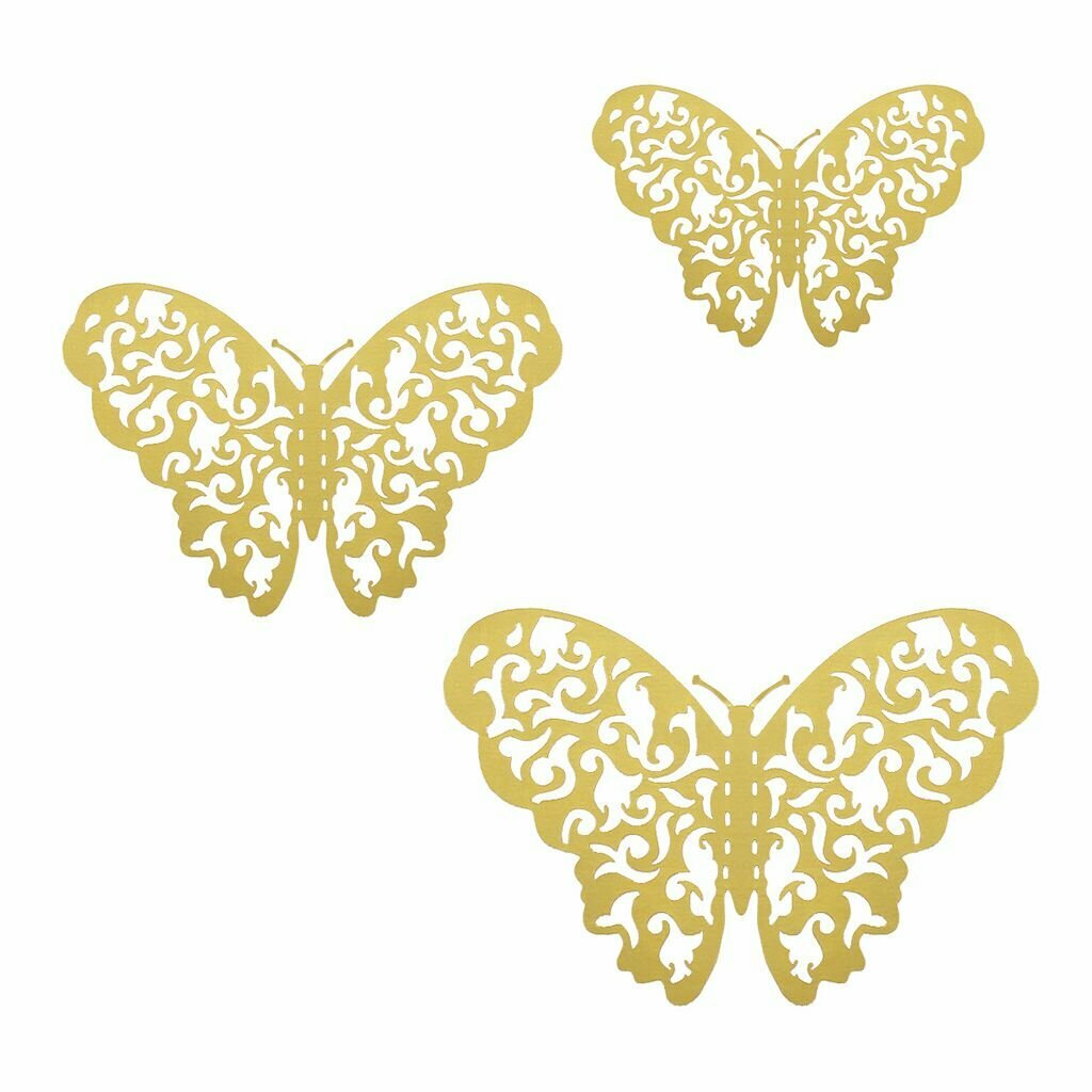 Декоративные наклейки,3D ажурные наклейки-бабочки на стену - золотые, комплект из 36 штук
