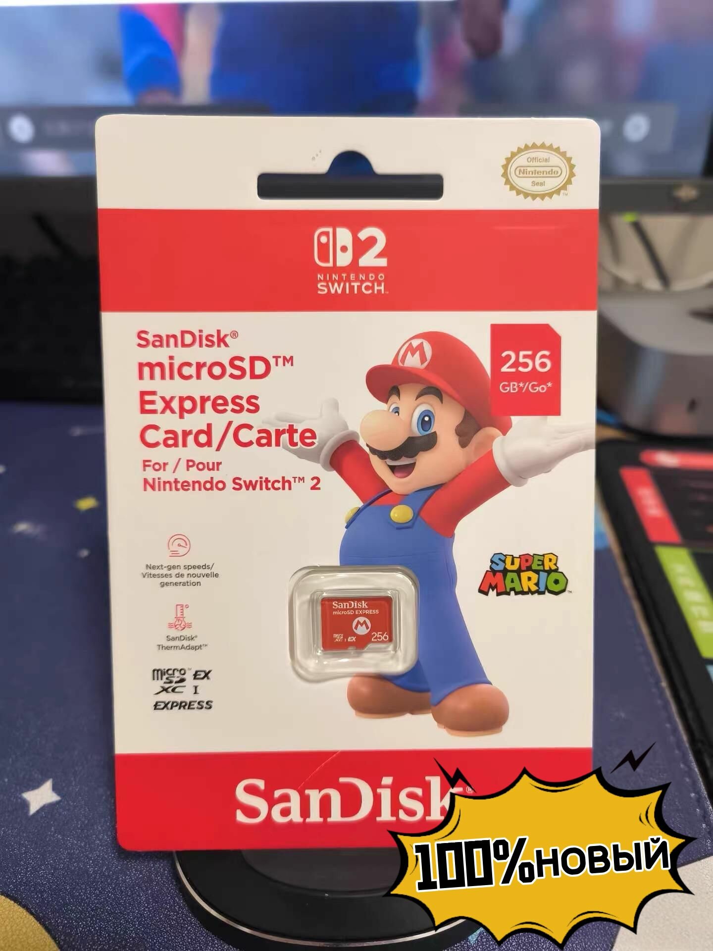 Карта памяти SanDisk Mario 256GB, для Nintendo Switch2, лимитированная серия, темно-розовая