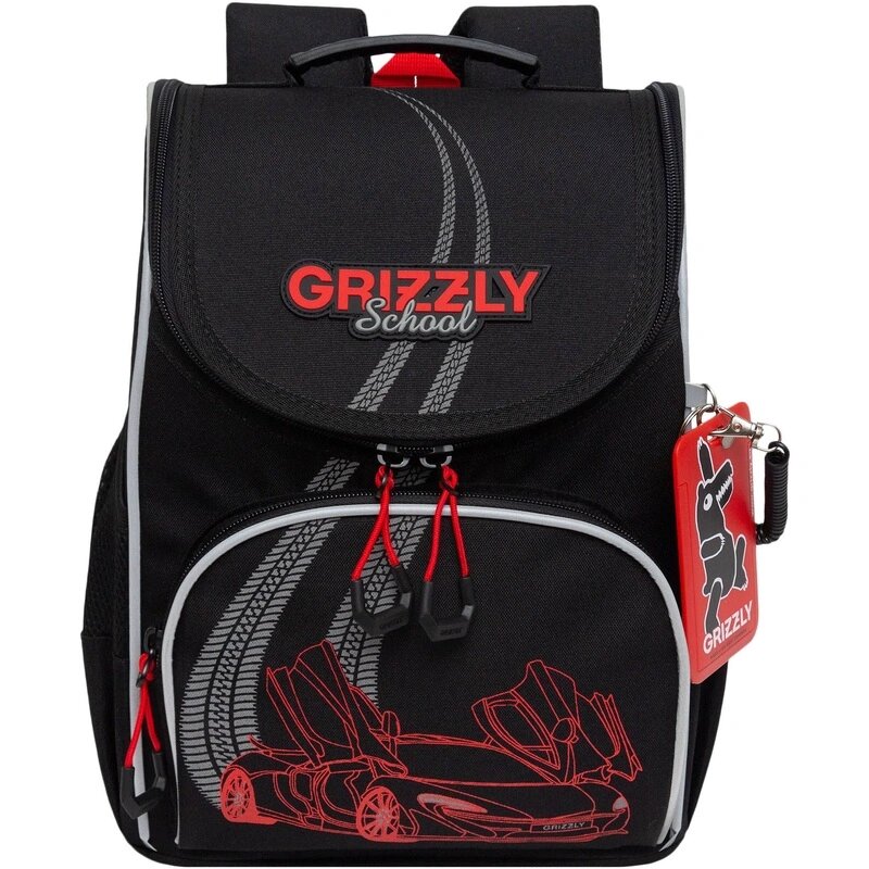 Ранец школьный GRIZZLY,1 отд RAm-485-8/1, Черный, Красный, для мальчика