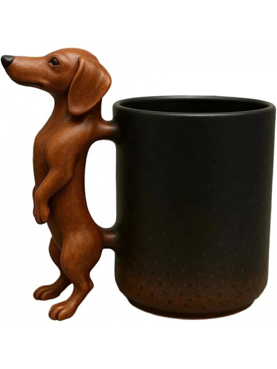 Керамическая кружка ручной работы в форме таксы 3D 330 мл