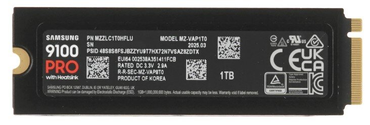 Накопитель SSD M.2 2280 1TB NVMe PCIE 5.0 x4 14700/13300 9100 PRO MZ-VAP1T0CW SAMSUNG