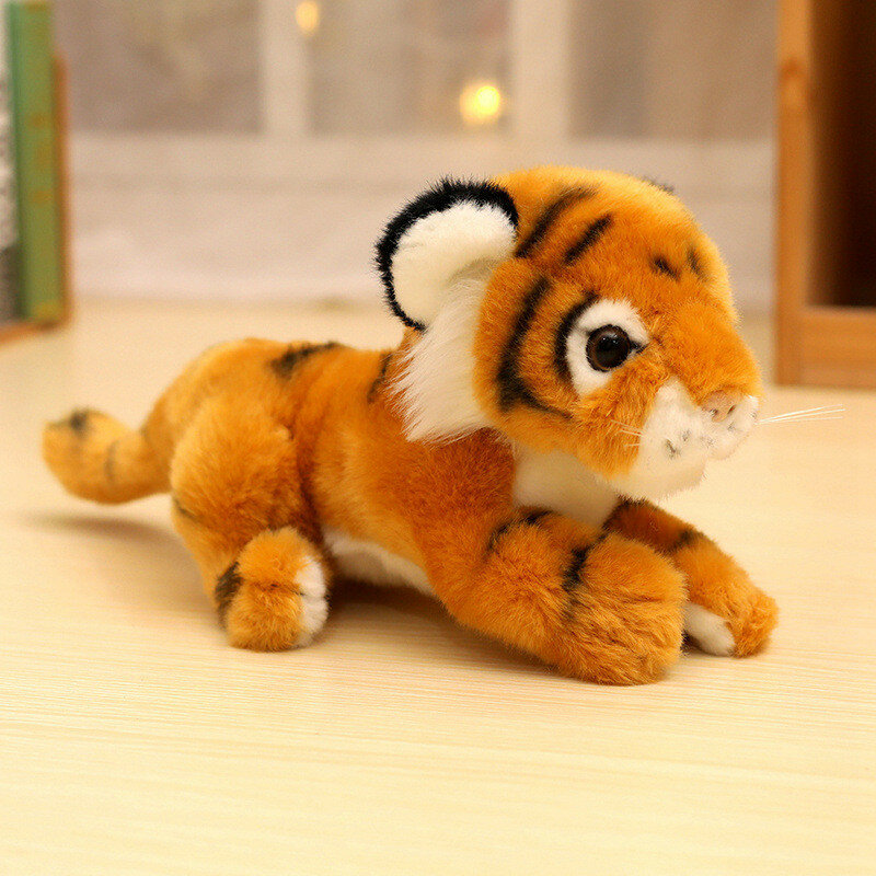 Realistic plush brown tiger stuffed animal toy ideal for kids bedroom decor and gifts lying brown 25cm