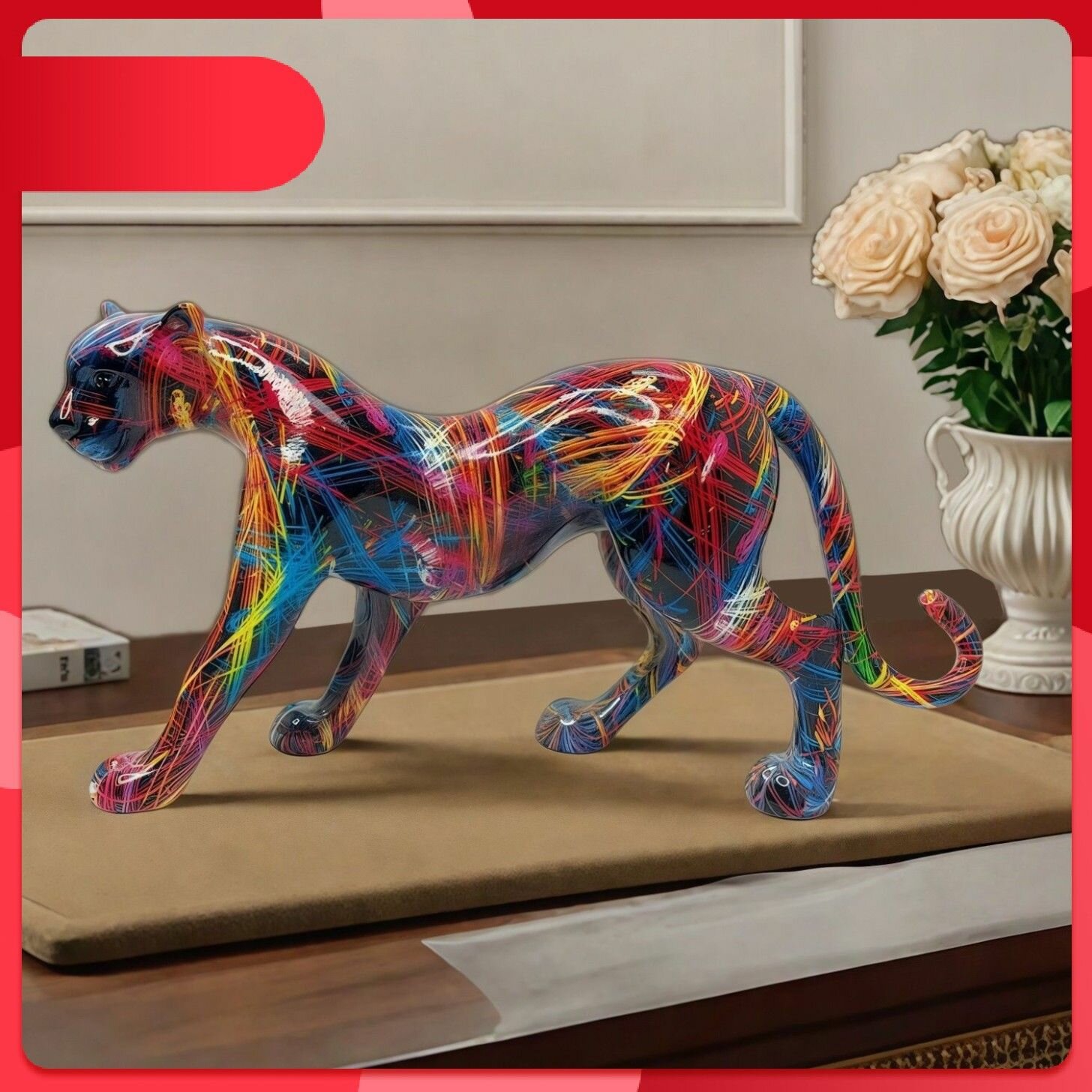 Эксклюзивный декор для домашнего интерьера, фигурка CHUNZHIRAN в виде красочного леопарда с бантом на спине, размеры 30 на 9 на 16.5 см