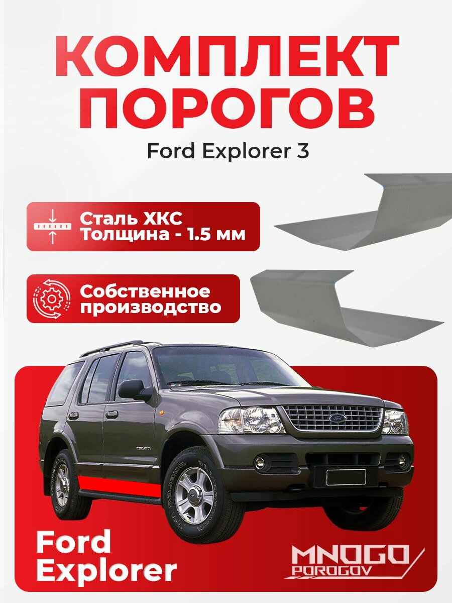 Комплект порогов на Ford Explorer 3 внедорожник 5 дв. 2001-2006 холоднокатаная сталь, толщина 1.5 мм Форд Эксплорер 3, комплект 2 шт. кузовной ремонт.