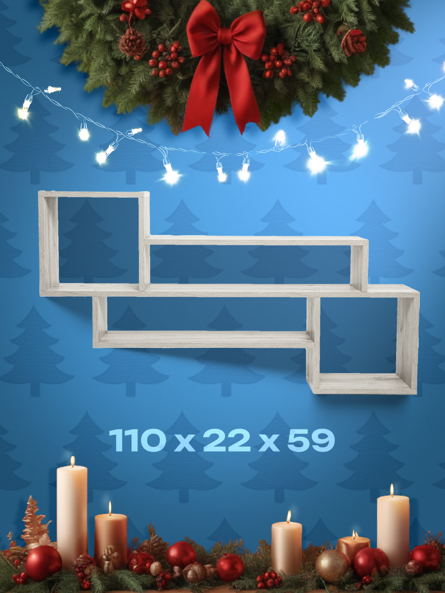 Полка настенная Акрона ПН-11 навесная, дуб крафт белый, 1100х225х588 мм.