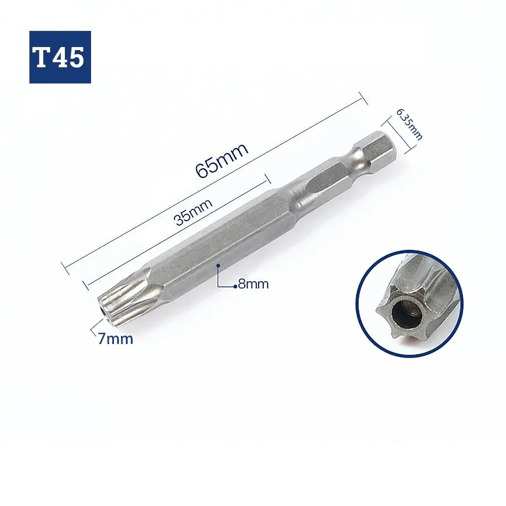 Бита отвертки Torx T8-T50 S2 сталь 65/100/150/200 мм 65xT45 perforated